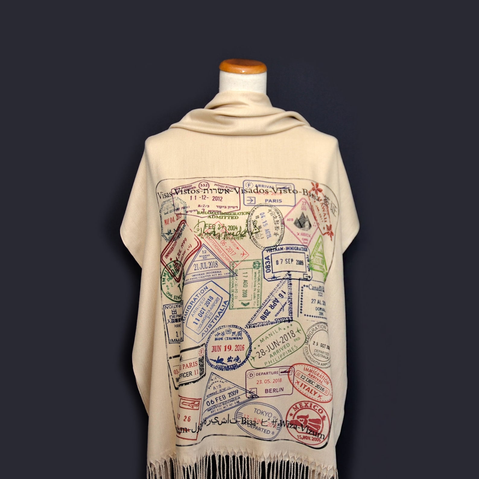 Traveler Scarf, Scarf With Passport Stamps, Flight Attendant Gift ...