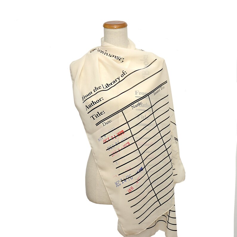 Library Card Chiffon Scarf. Library Scarf With Day Due Stamps. Chiffon ...