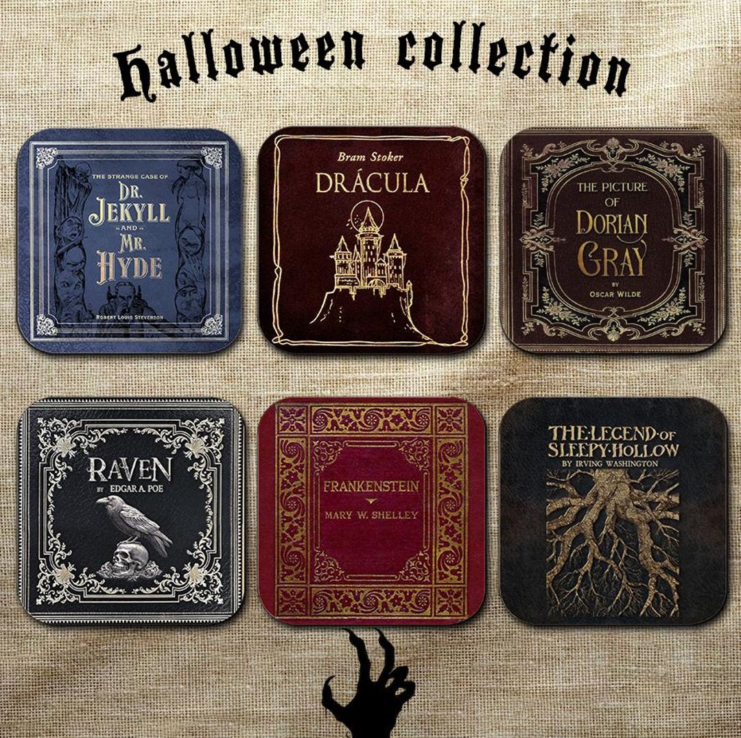 Gothic Literature Coaster Set. Dracula, Frankenstein, Sleepy Hollow ...