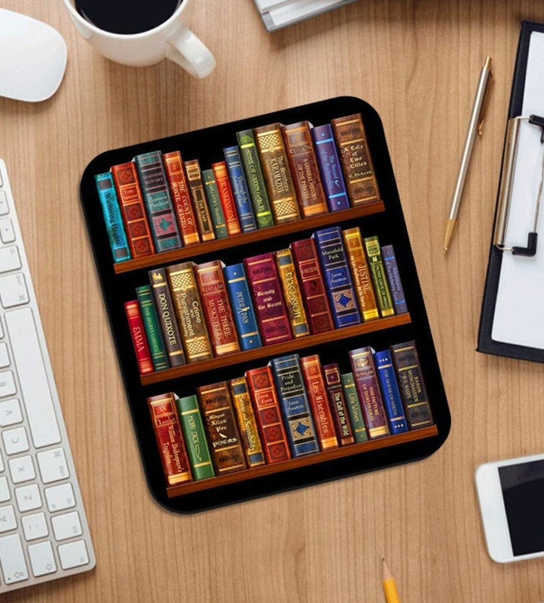 Bookshelf Mousepad. Literary Mouse Pad With the Famous Books' Titles ...