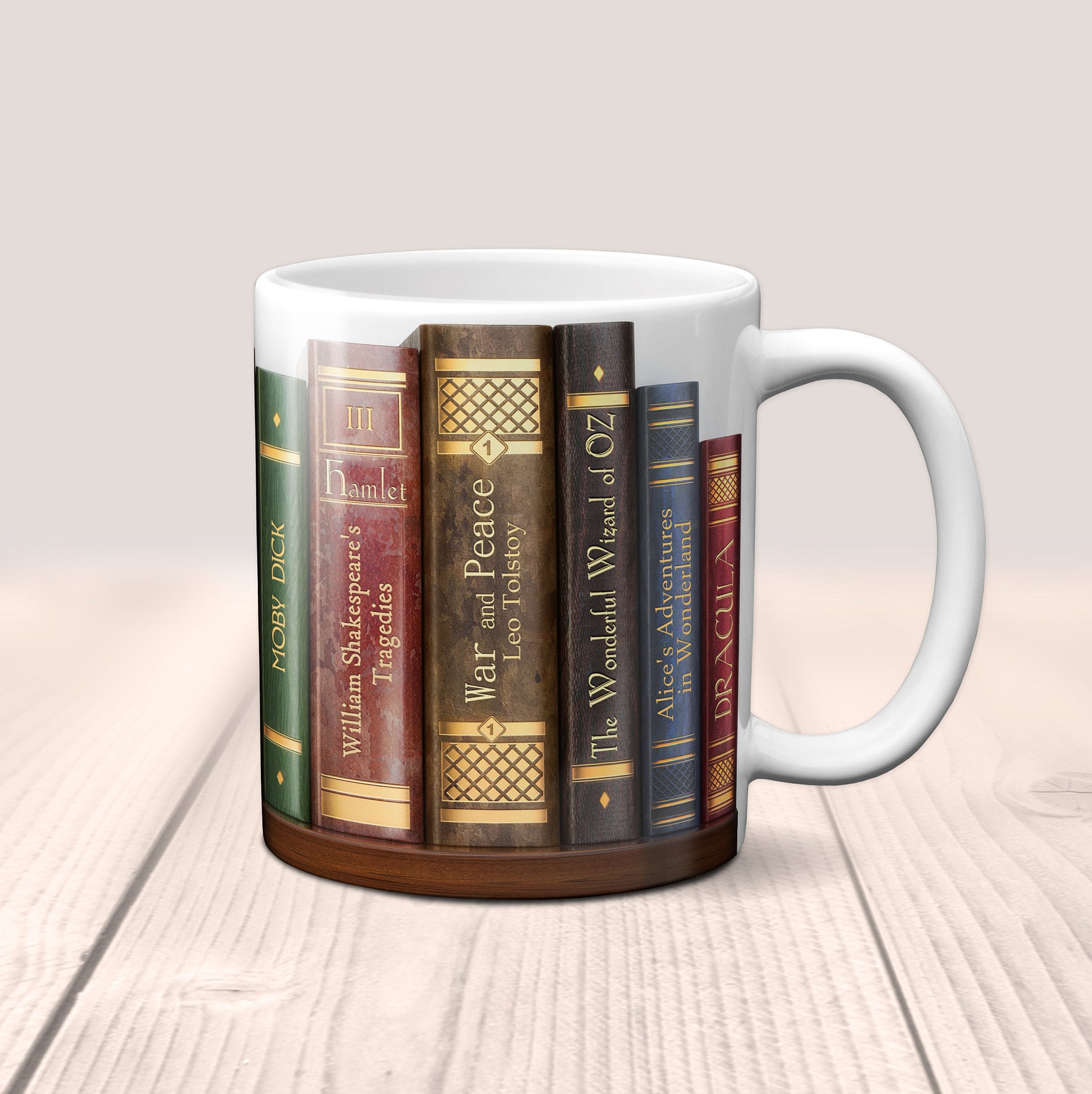 Bookshelf Mug. Coffee Mug With the Famous Books' Titles, Bookish Gift ...