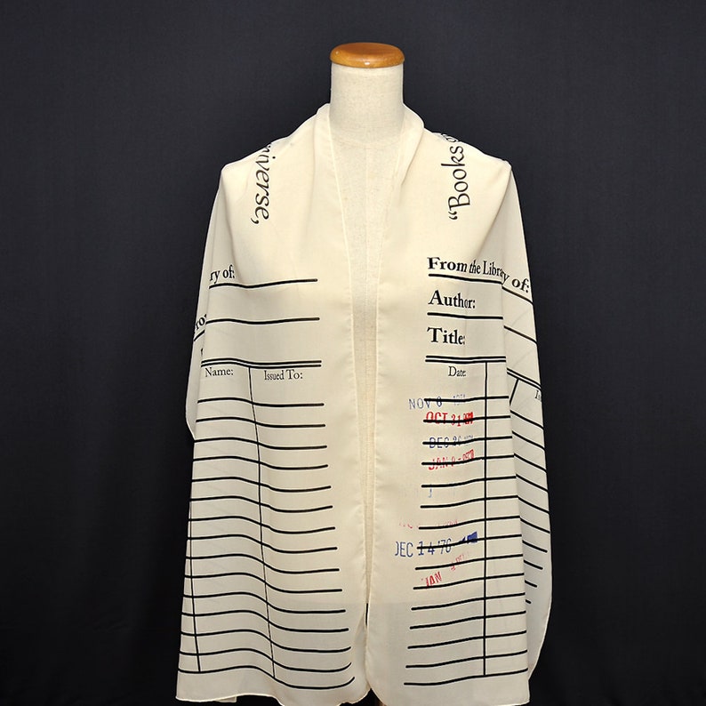 Library Card Chiffon Scarf. Library Scarf With Day Due Stamps. - Etsy ...