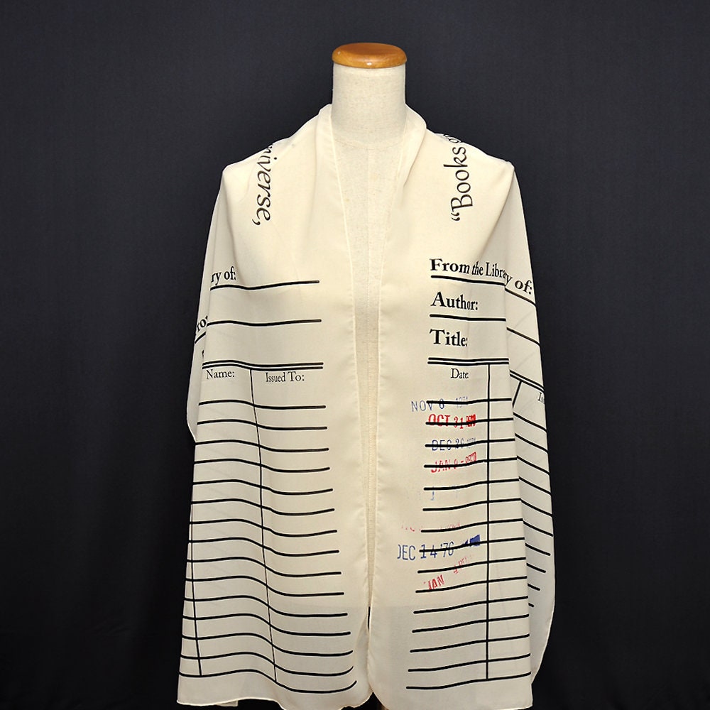 Library Card Chiffon Scarf. Library Scarf With Day Due Stamps. - Etsy ...