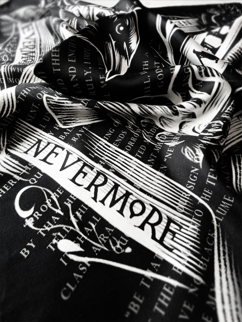 The Raven by Edgar Allan Poe Square Satin Scarf. Black Scarf, Goth ...