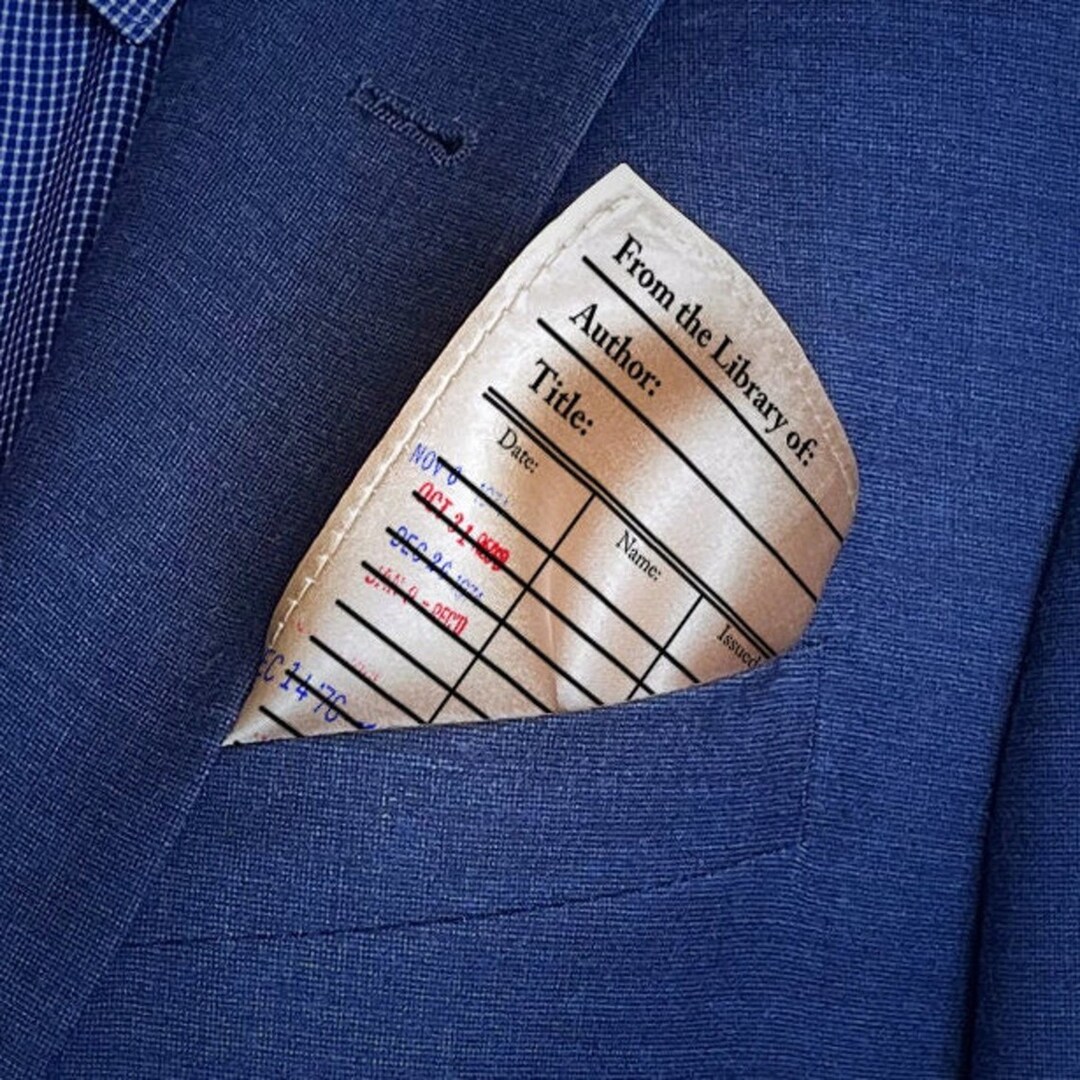 Library Card Pocket Square, Book Pocket Square, Literary Gift for Men ...
