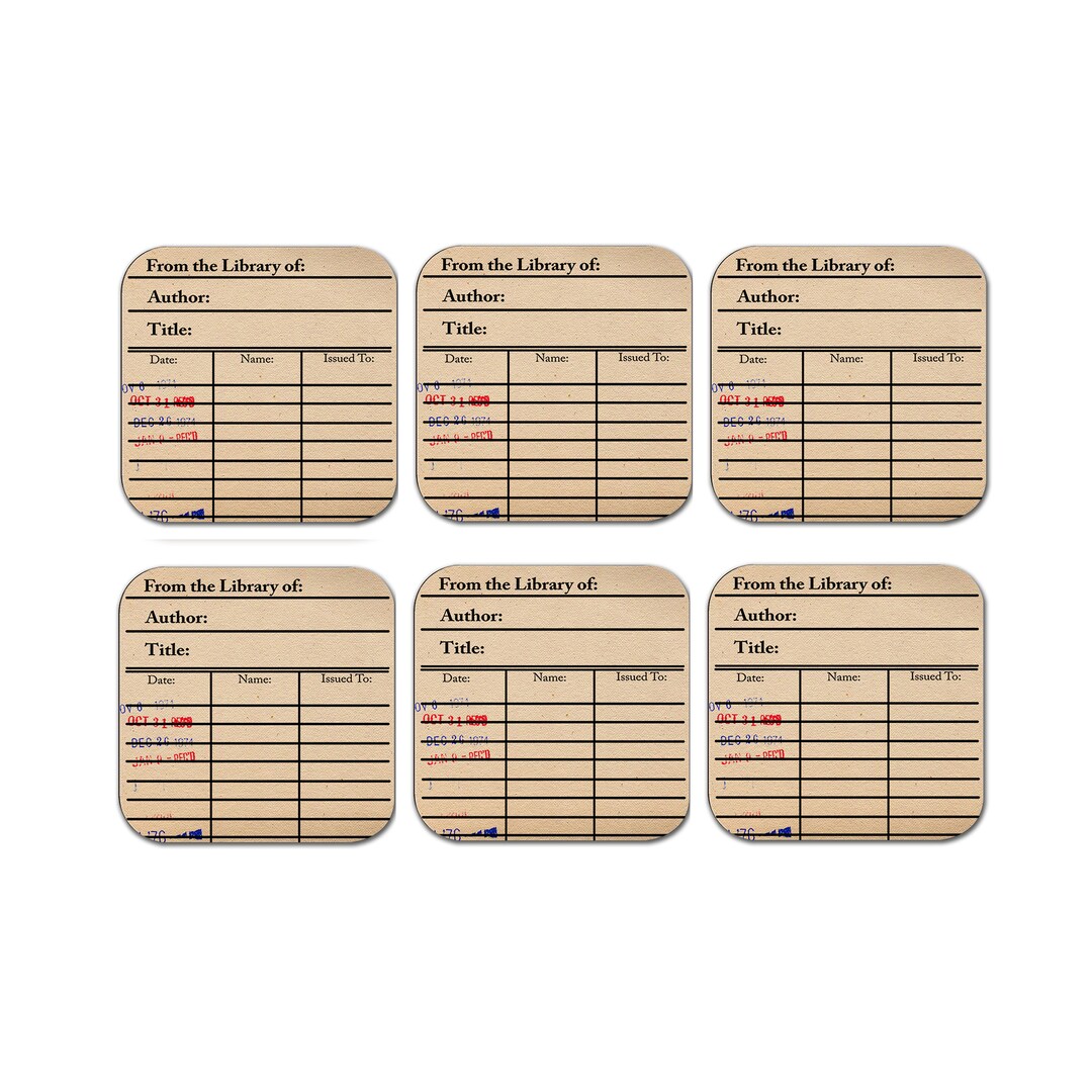 Set of Six Library Card Coasters. 6 Coffee Mug Coasters With Library ...