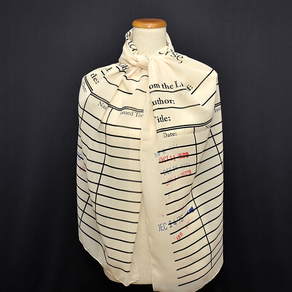 Library Card Chiffon Scarf. Library Scarf With Day Due Stamps. - Etsy ...