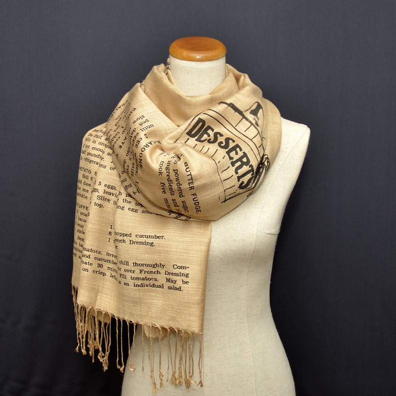 Recipe Scarf, Cooking Scarf, Cookbook Scarf, Cooking Book Scarf, Food ...