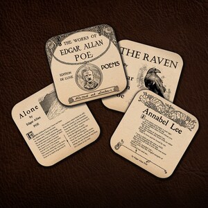 4 Coasters With Famous Poems by Edgar Allan Poe. Set of Coffee Mug ...