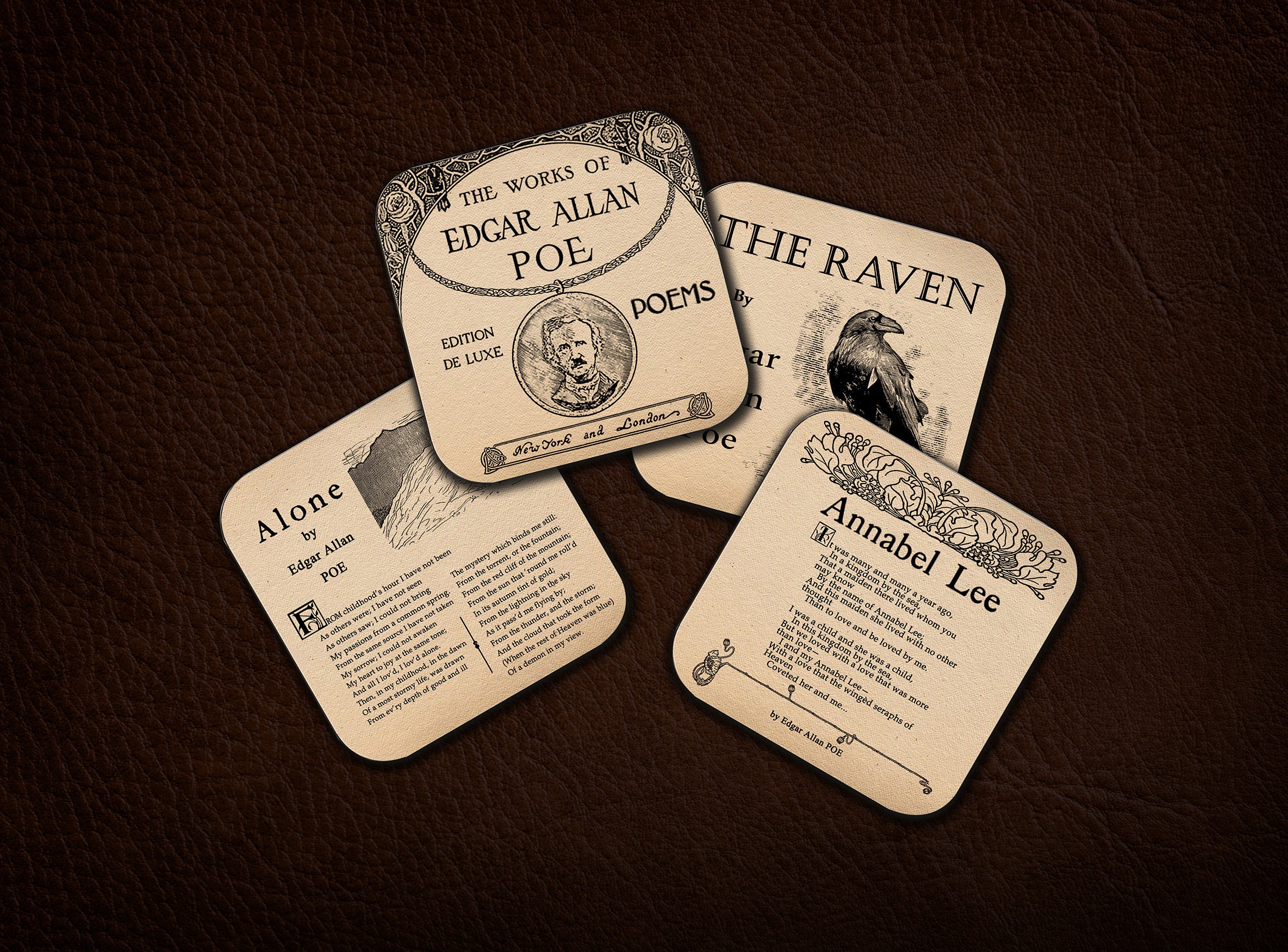 4 Coasters With Famous Poems by Edgar Allan Poe. Set of Coffee Mug ...