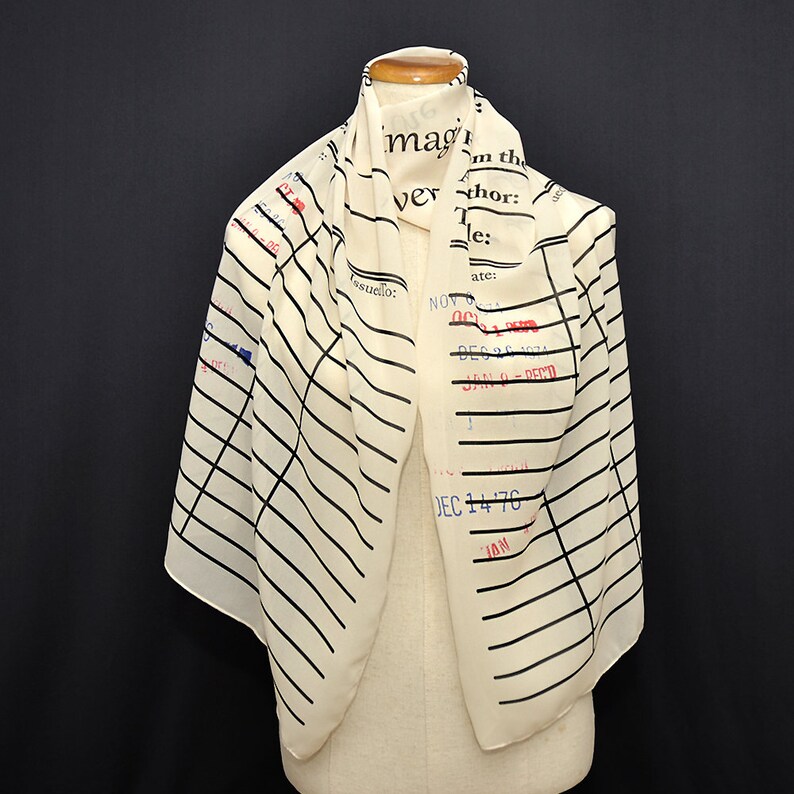 Library Card Chiffon Scarf. Library Scarf With Day Due Stamps. - Etsy ...