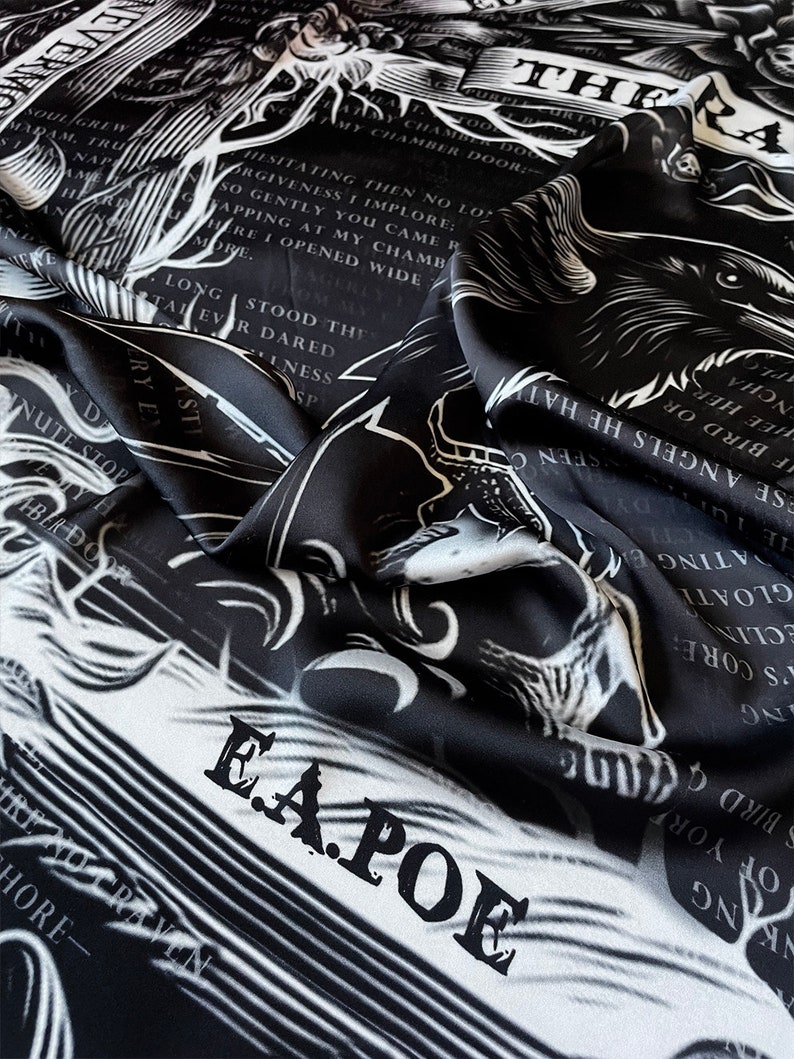 The Raven by Edgar Allan Poe Square Satin Scarf. Black Scarf, Goth ...