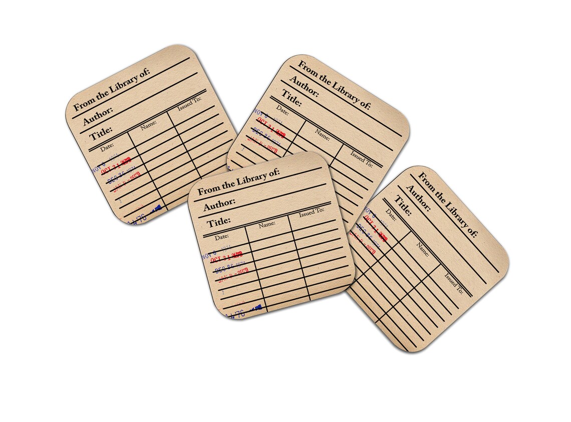 Set of Library Card Coasters With Stand. 4 Coffee Mug Coasters | Etsy