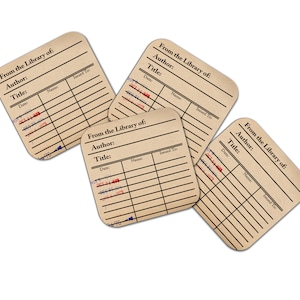 Set of Library Card Coasters With Stand. 4 Coffee Mug Coasters With ...