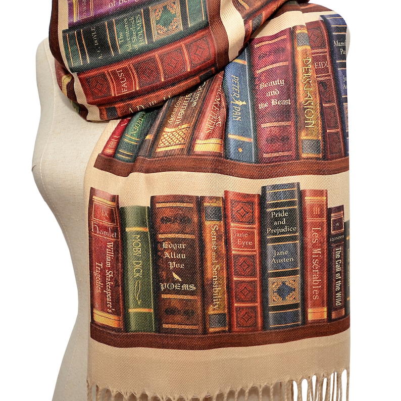 Bookshelf Scarf. Literary Shawl With the Famous Books' Titles, Bookish ...