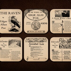 6 Coasters With Edgar Allan Poe Poems. Six Coffee Mug Coasters With ...