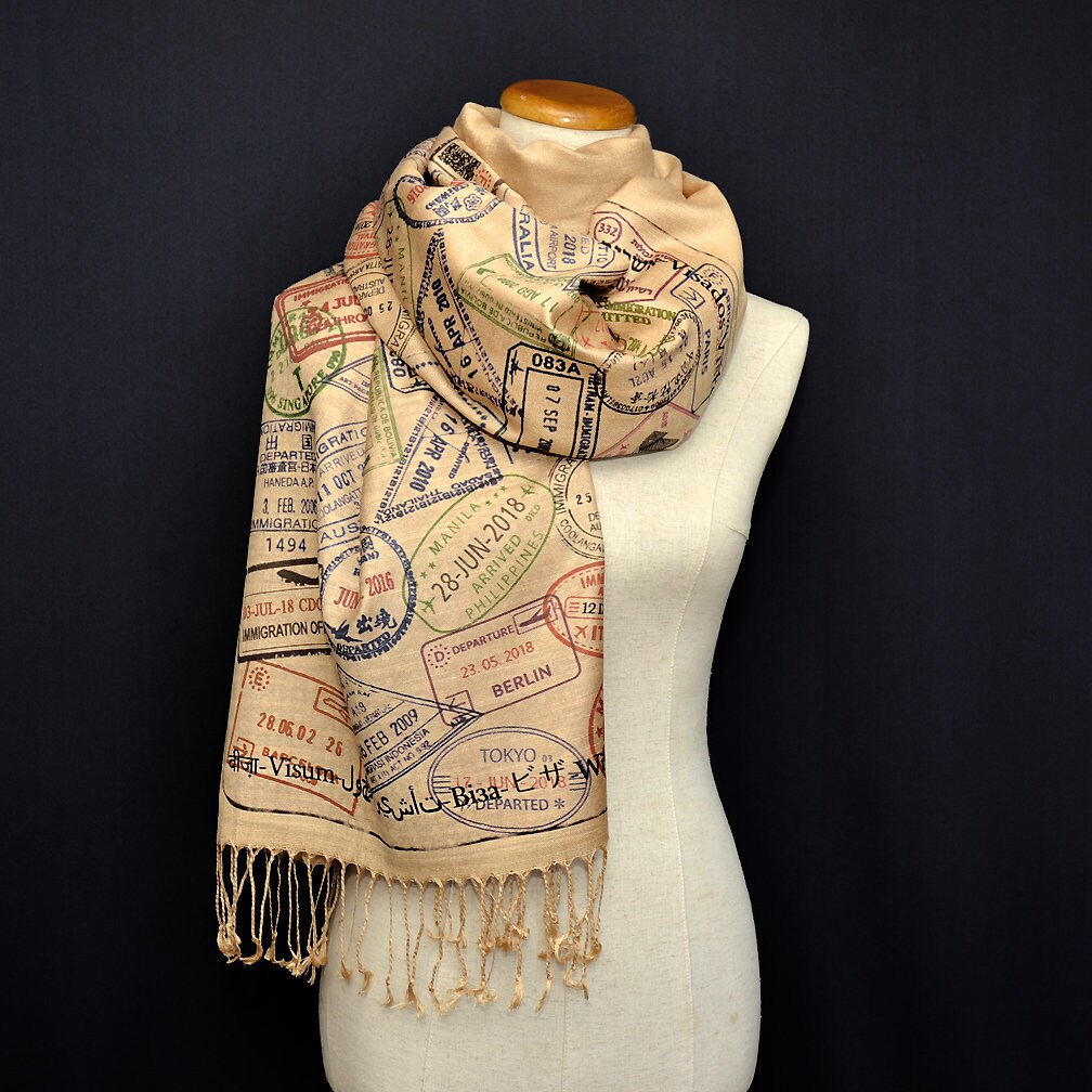 Traveler Scarf Scarf With Passport Stamps Flight Attendant | Etsy