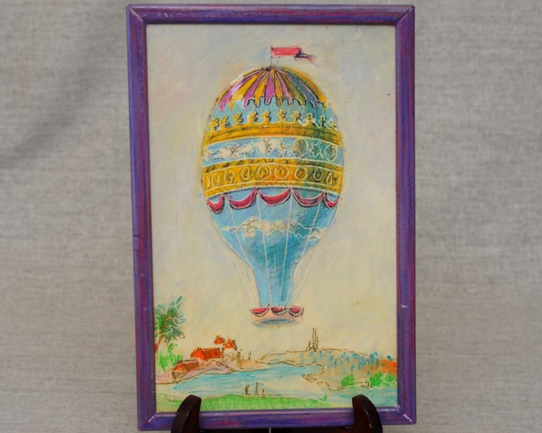 Vintage Tile in Frame Air Balloon Signed by Artist Maurice Raffray - Etsy