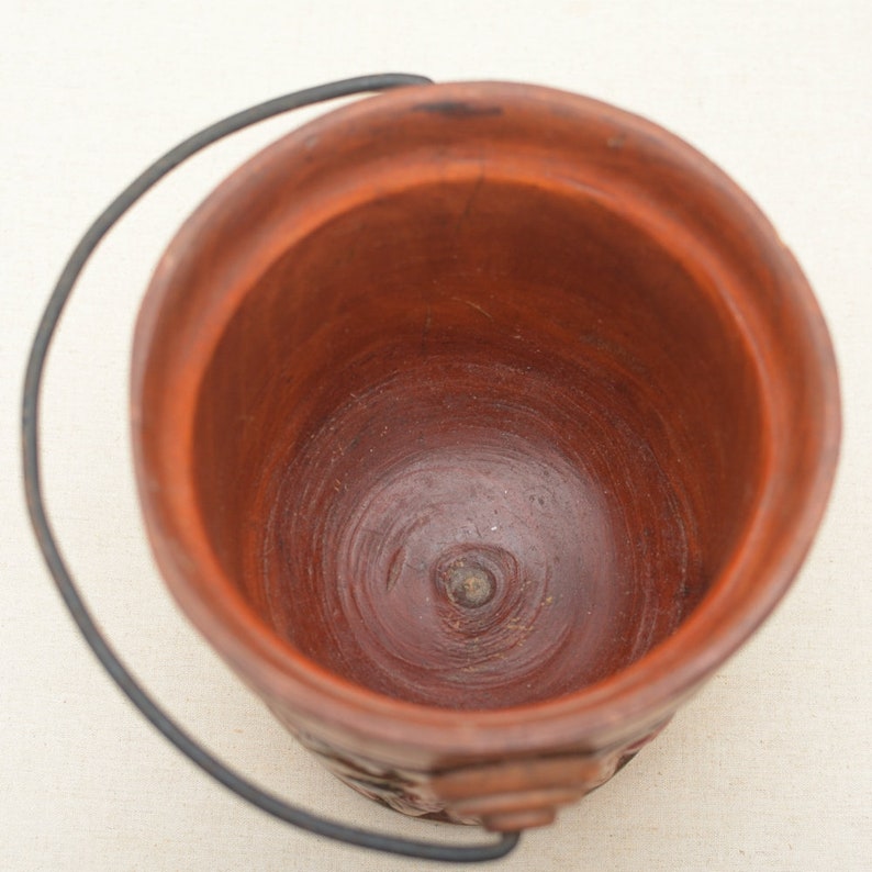 Ancient Vintage Carved Wood Harvest Bucket With Hand Sculpted and ...