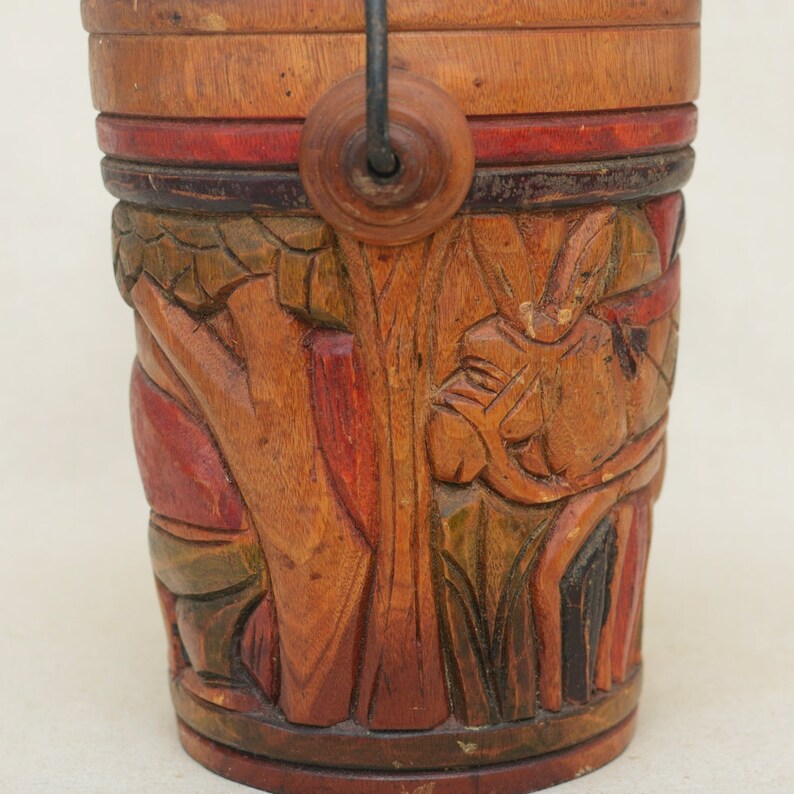 Ancient Vintage Carved Wood Harvest Bucket With Hand Sculpted - Etsy ...
