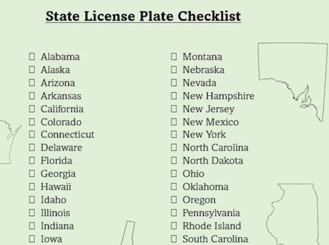 State License Plate Checklist - Etsy