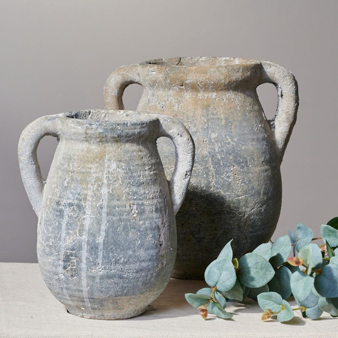 Rustic Style Stone Effect Urn With Handle 2 Sizes Rustic Style Scandi ...