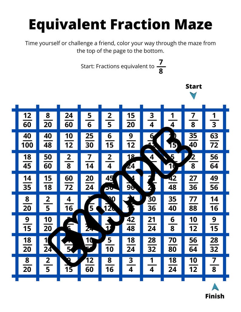 Equivalent Fraction Mazes | Fraction Game | Math Resource | PDF ...