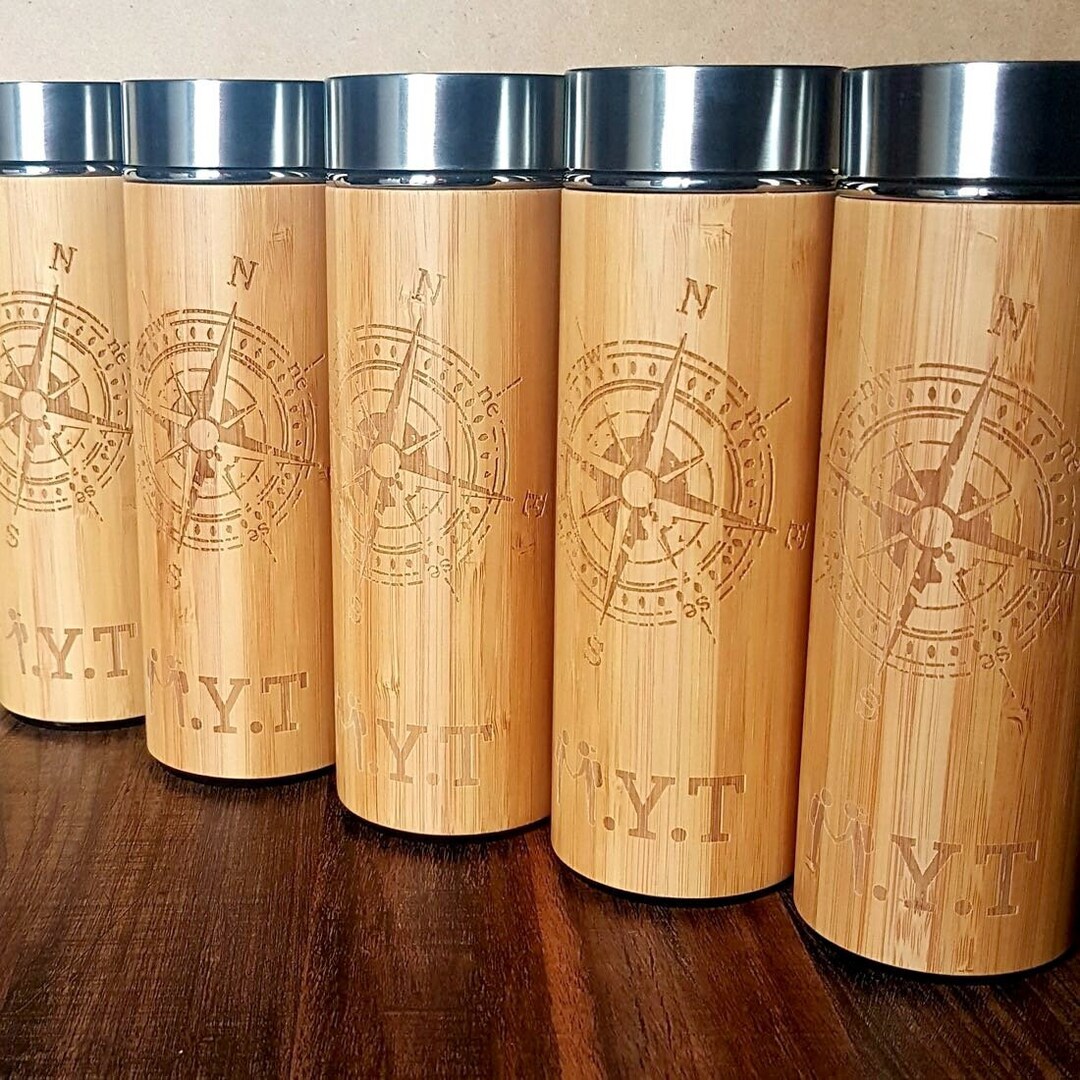 Personalized LOGO Bamboo Wooden Thermos XL Customized Engraving Text or ...