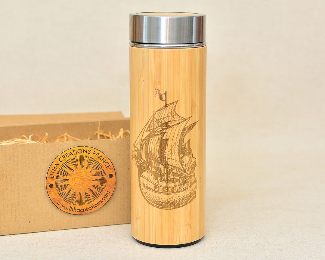 SAILING SHIP Bamboo Wooden Gift Thermos XL Nautical Collection Custom ...