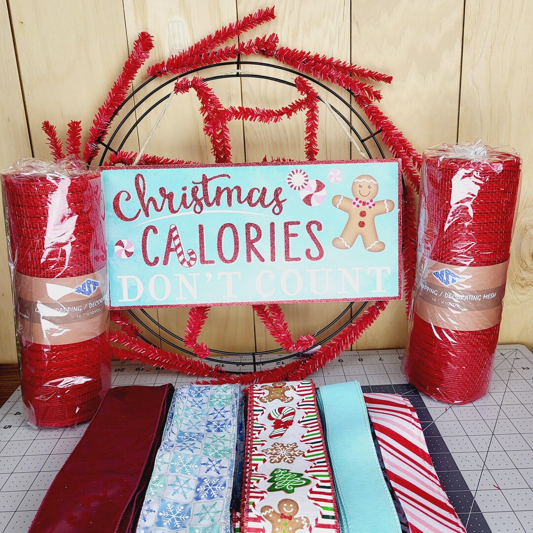 DIY Christmas Gingerbread Wreath Kit: Glitter Sign, Wired Ribbon - Etsy