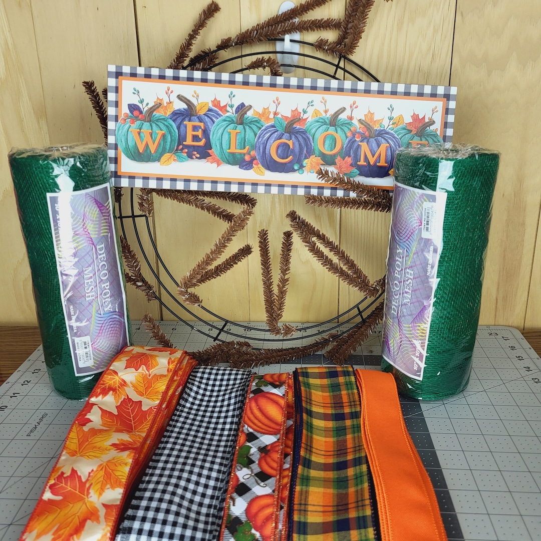 DIY Fall Welcome Wreath Kit, Do It Yourself Pumpkin Wreath Kit, Front ...