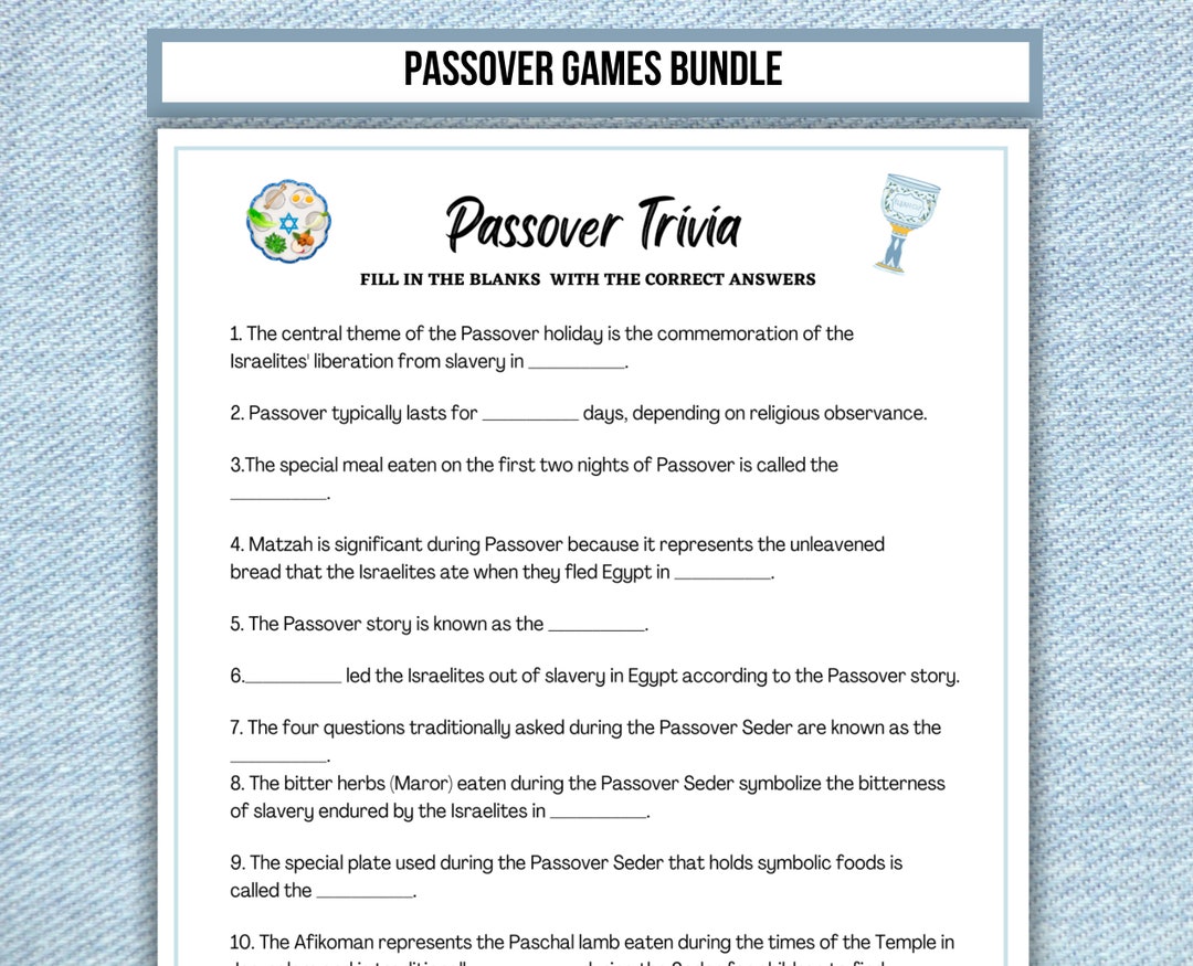 Passover Party Games, Trivia Game, Passover Word Scramble, Adult ...