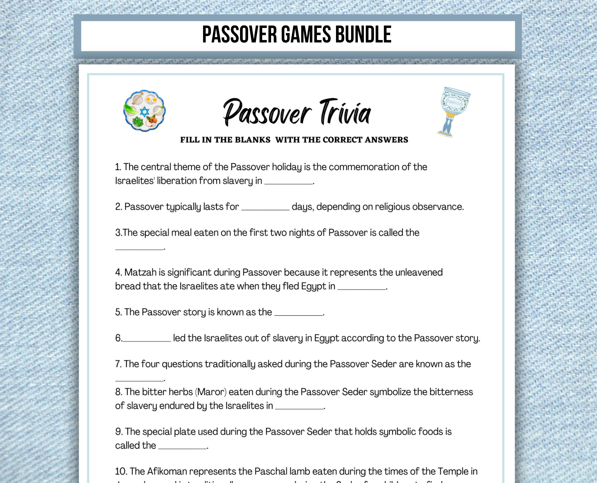 Passover Party Games, Trivia Game, Passover Word Scramble, Adult ...
