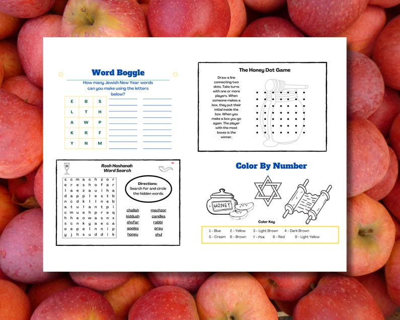 Rosh Hashanah Placemat Games, Printable Activity for the Jewish New ...