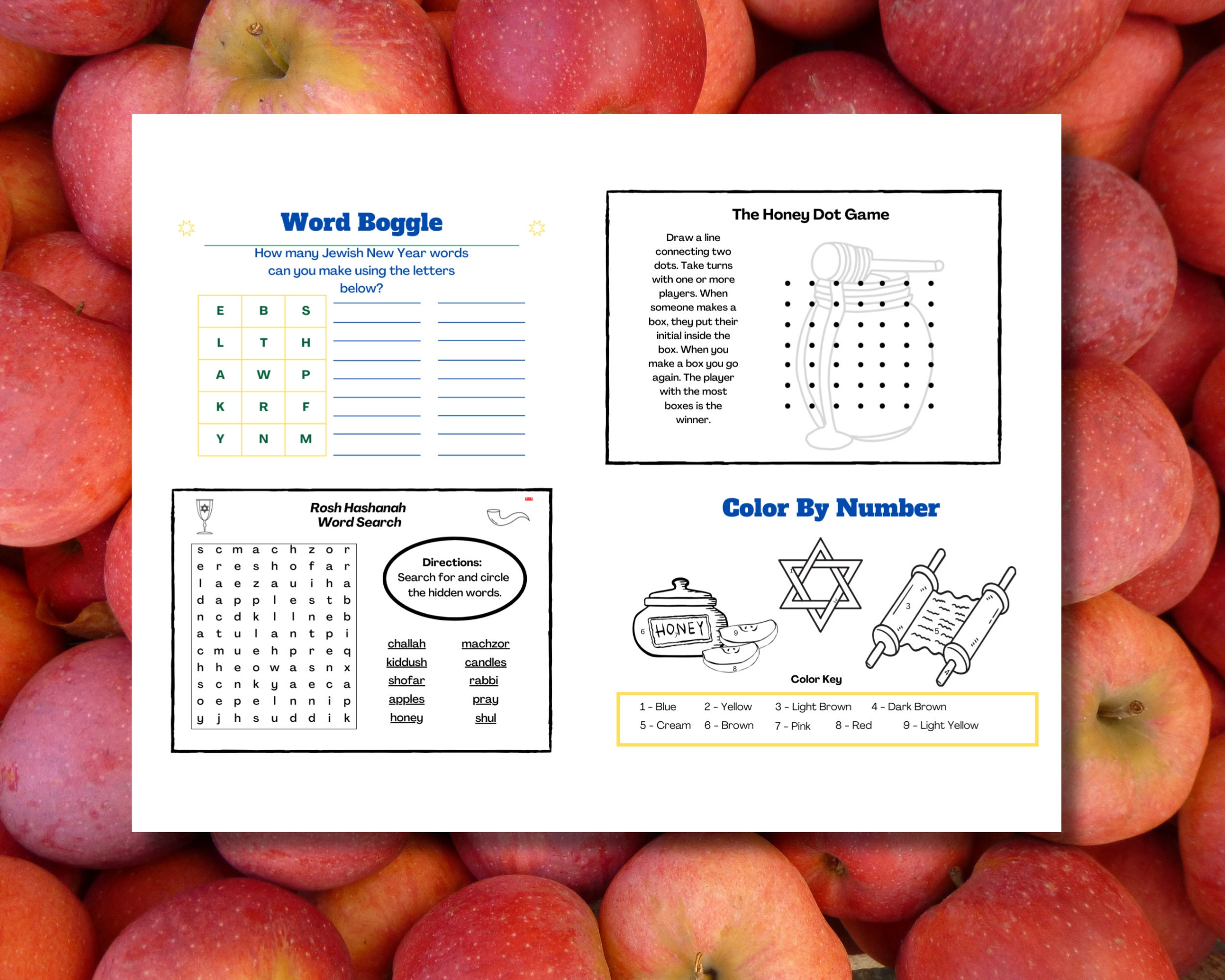 Rosh Hashanah Placemat Games, Printable Activity for the Jewish New ...
