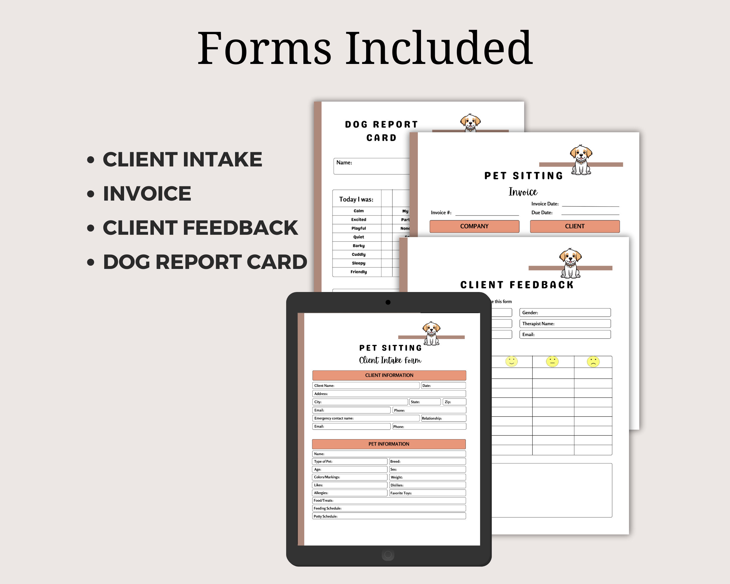 Dog Report Card, Pet Client Intake, Invoice and Client Feedback Forms ...