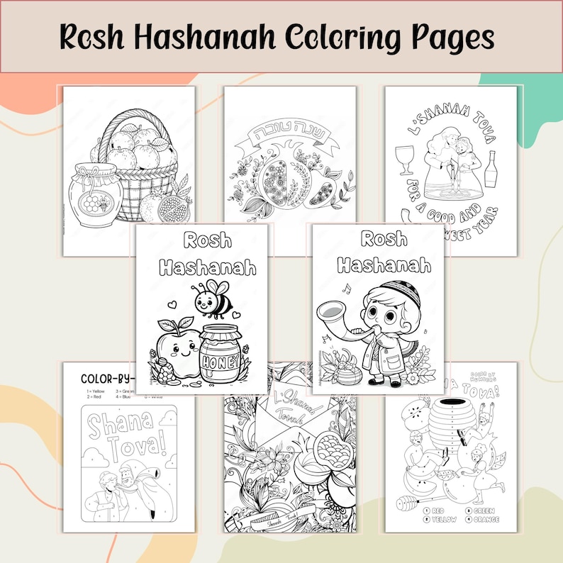Rosh H Coloring Pages: Jewish New Year Activity (PDF) - Etsy