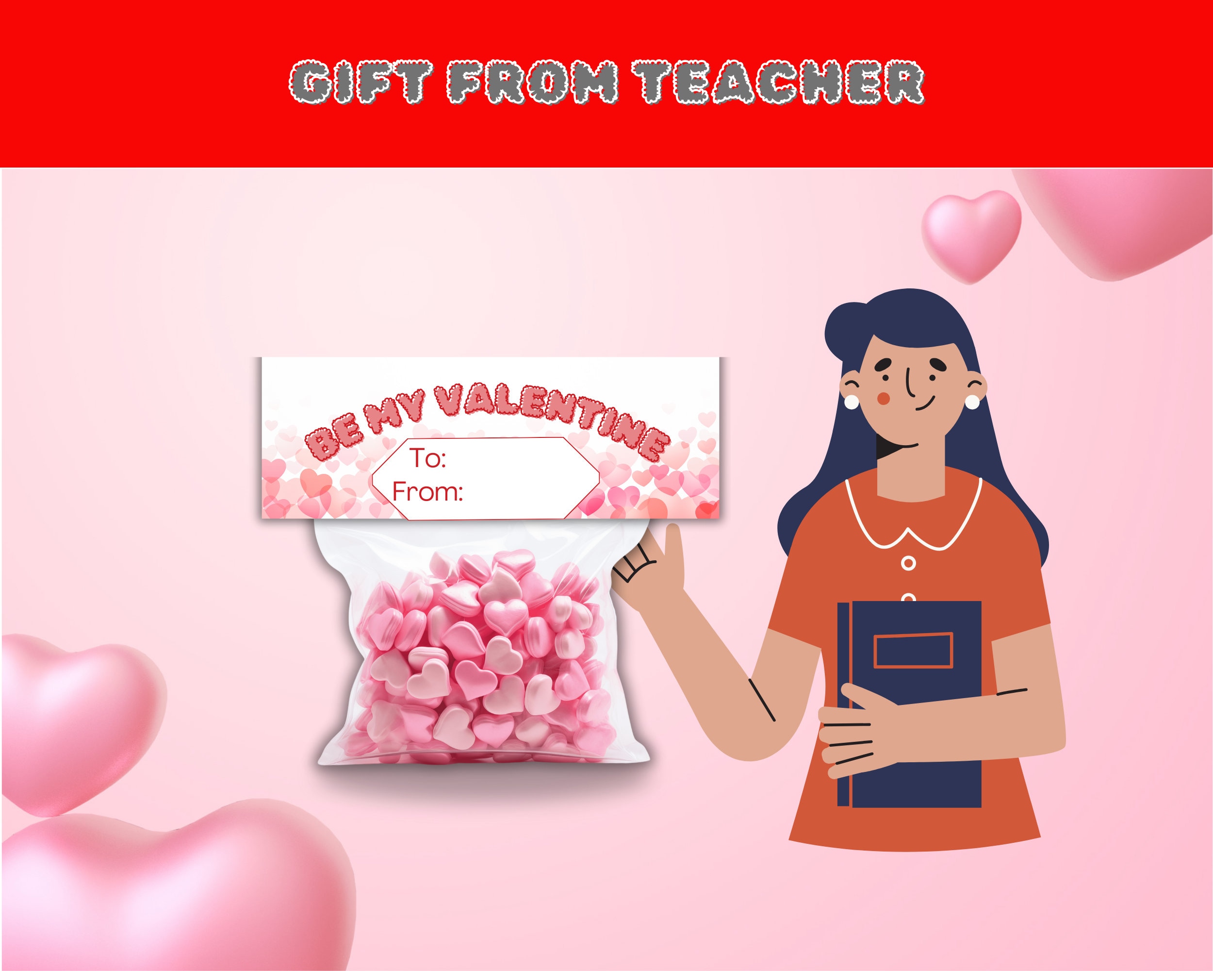 Valentine Treat Bag Toppers Printable, Class Gift Candy, Cookie Treat ...