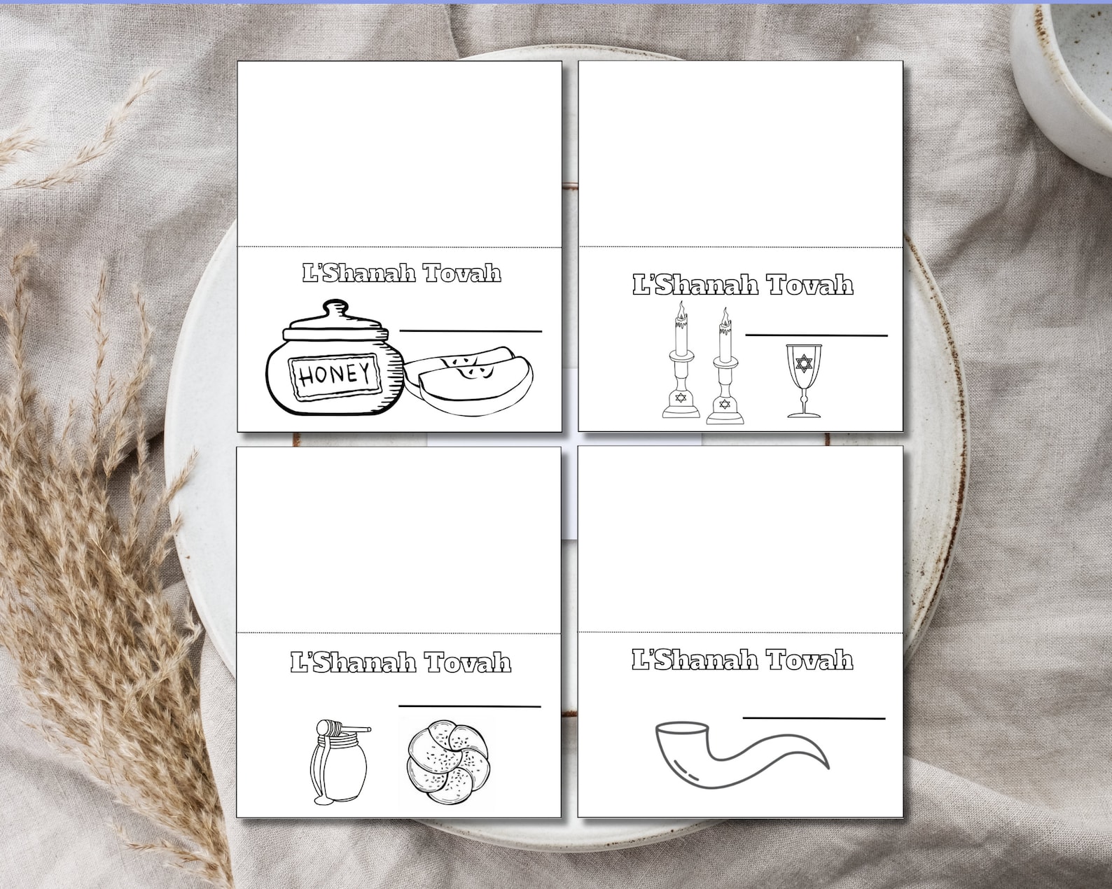 Fillable Rosh Hashanah Place Cards, Printable DIY Craft for Jewish New ...