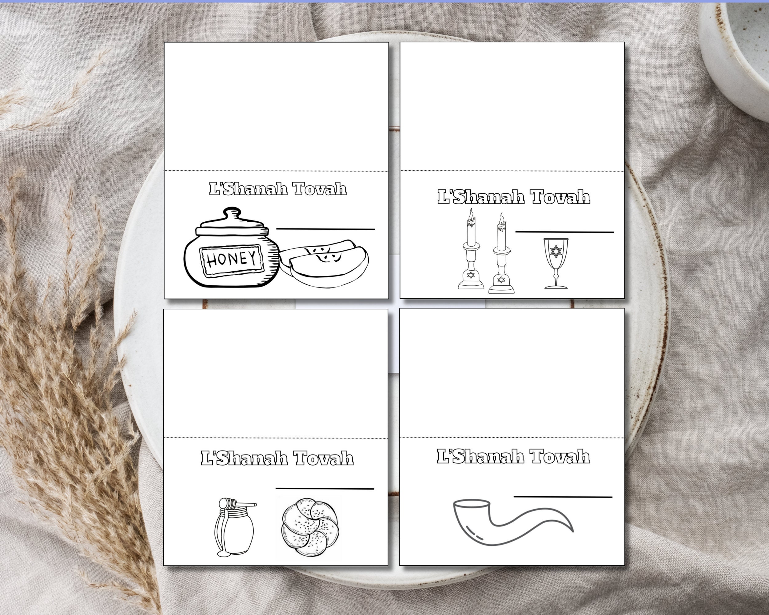 Fillable Rosh Hashanah Place Cards, Printable DIY Craft for Jewish New ...