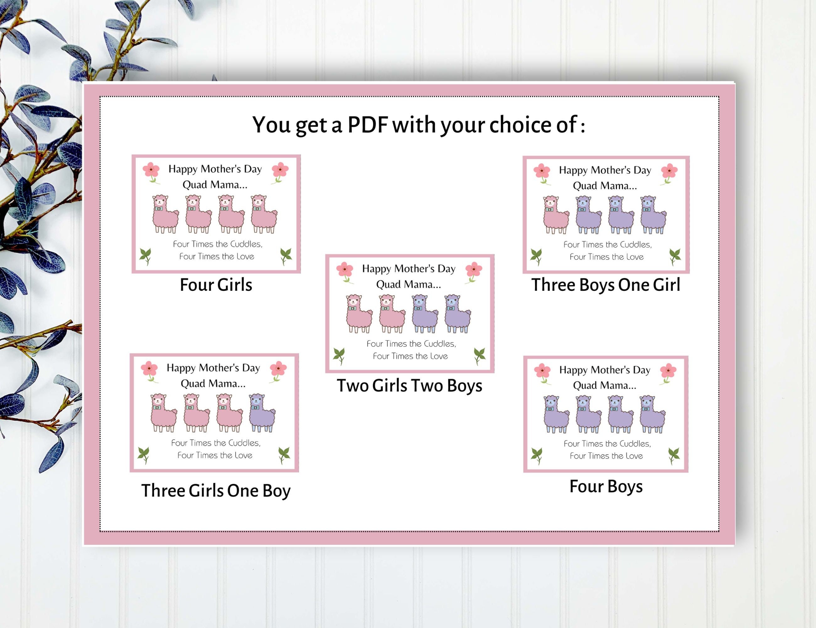 Printable Mother's Day Card for Mother of Quads, Mothers Day Printable ...