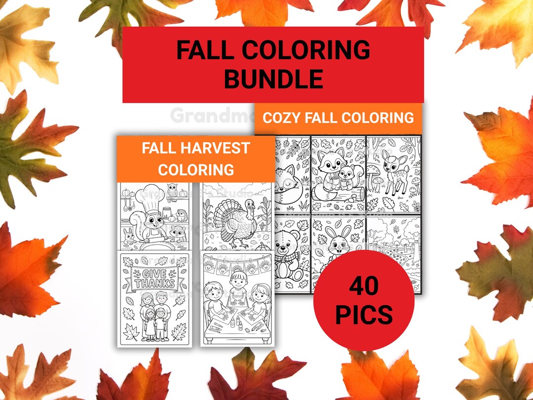 Fall Harvest Coloring Pages Bundle, Autumn Printable Activities ...