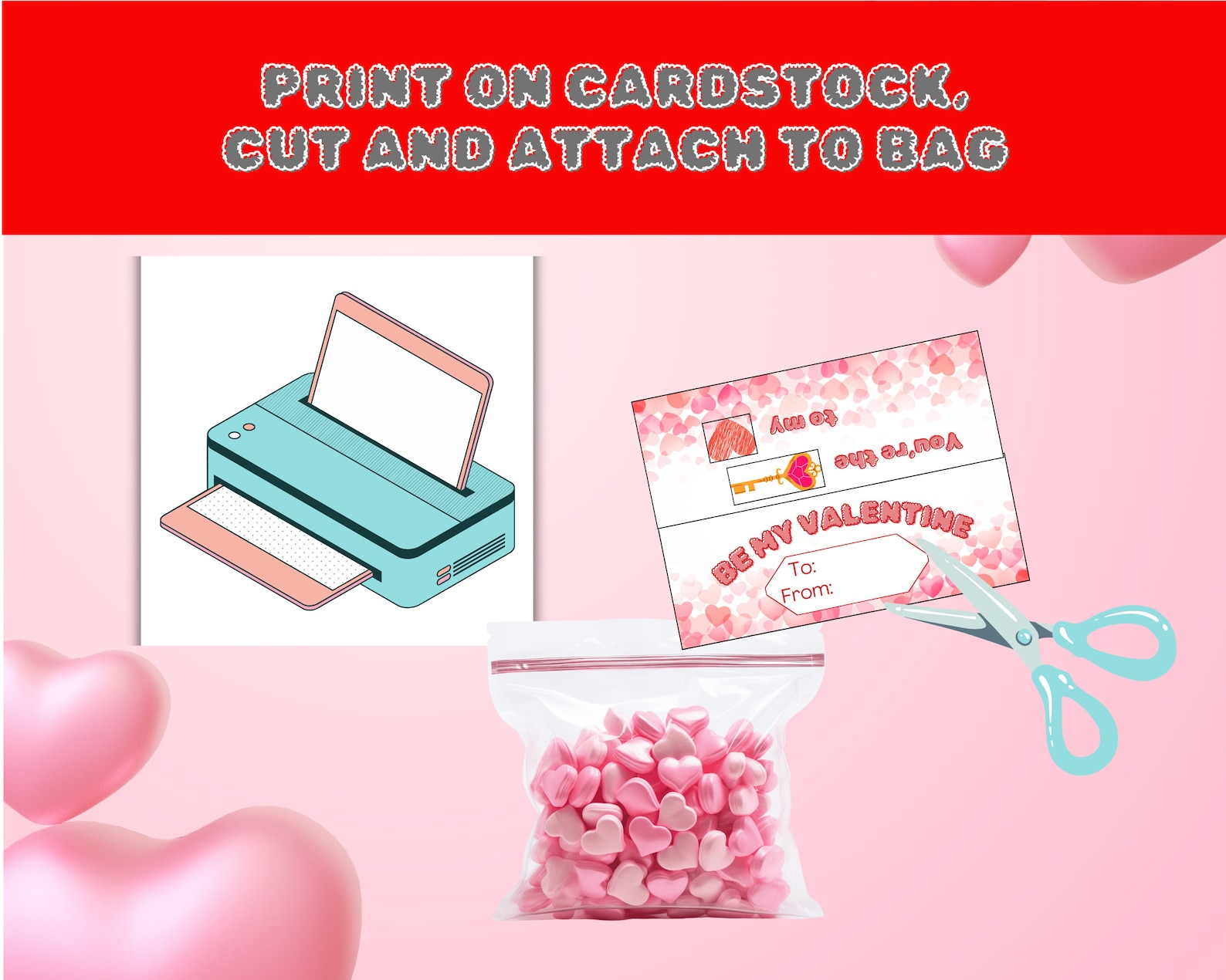 Valentine Treat Bag Toppers Printable, Class Gift Candy, Cookie Treat ...