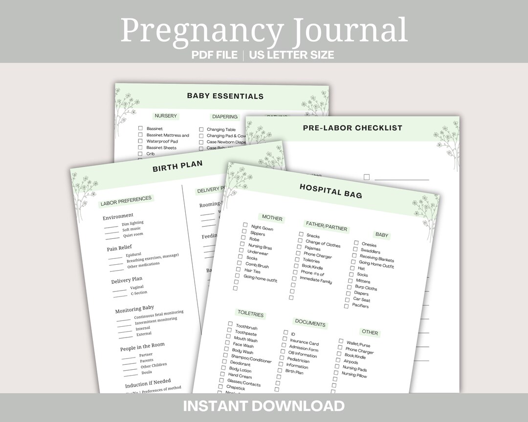 Pregnancy Journal Including Birth Plan, Hospital Bag Checklist ...