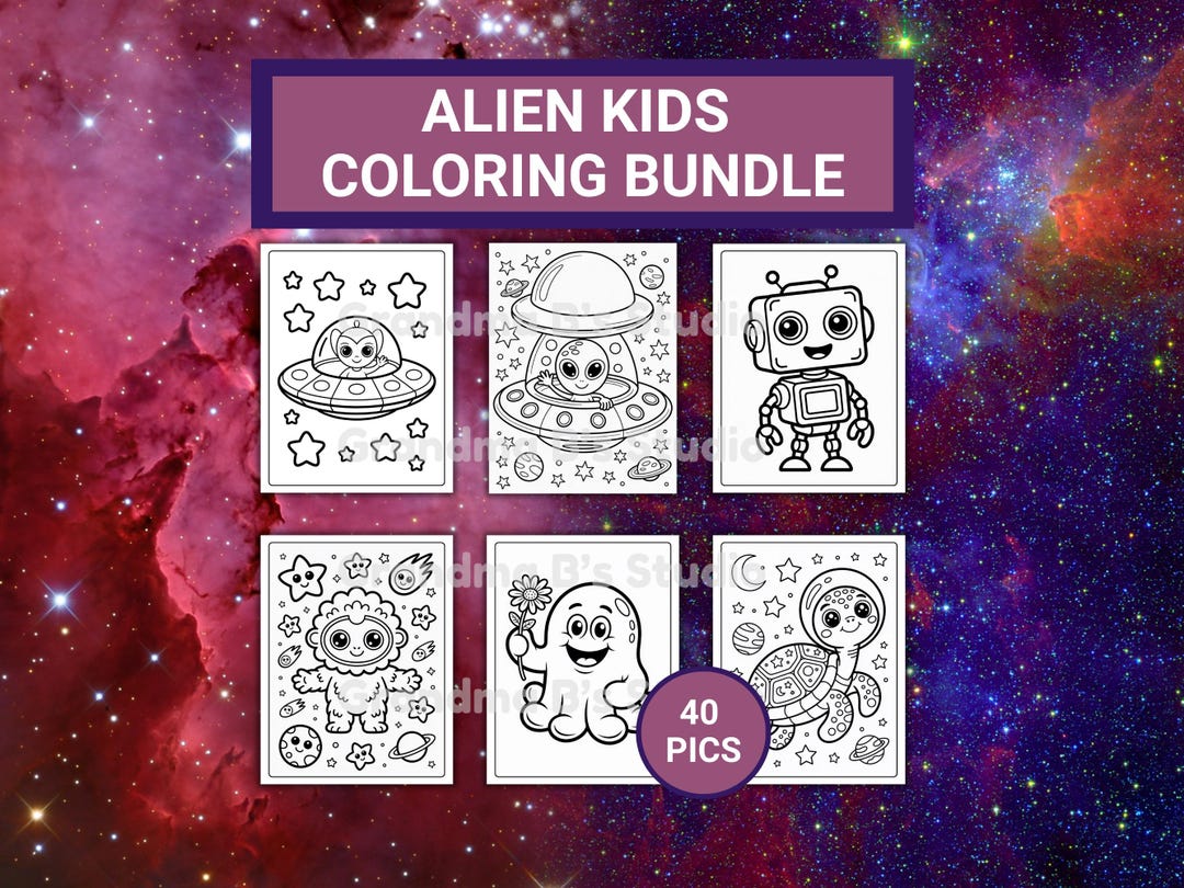 Alien Kids Coloring Bundle, Printable Fun for Children, Scifi Designs|3 ...