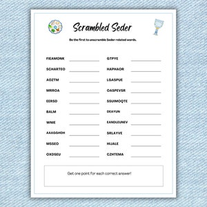 Passover Party Games, Trivia Game, Passover Word Scramble, Adult ...