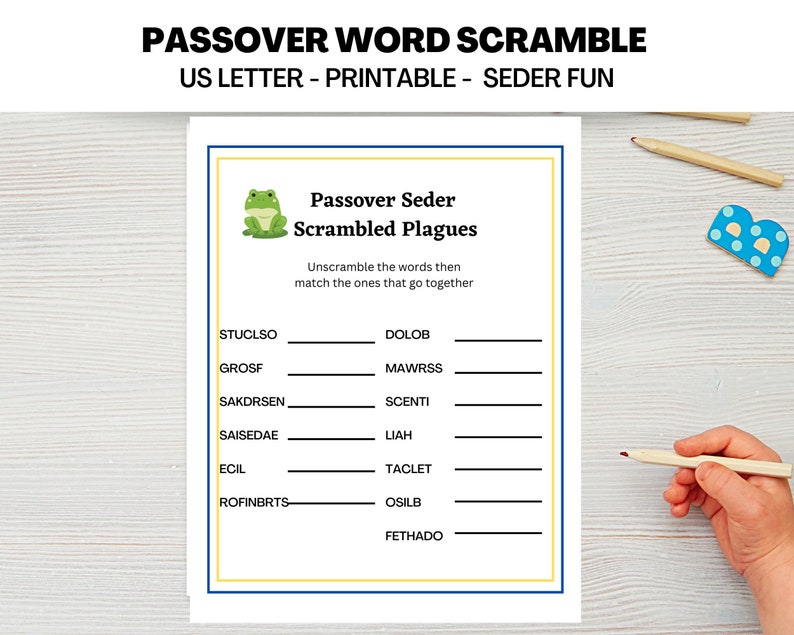 Passover Word Scramble Printable for Kids, 10 Plagues Actvity, Jewish ...