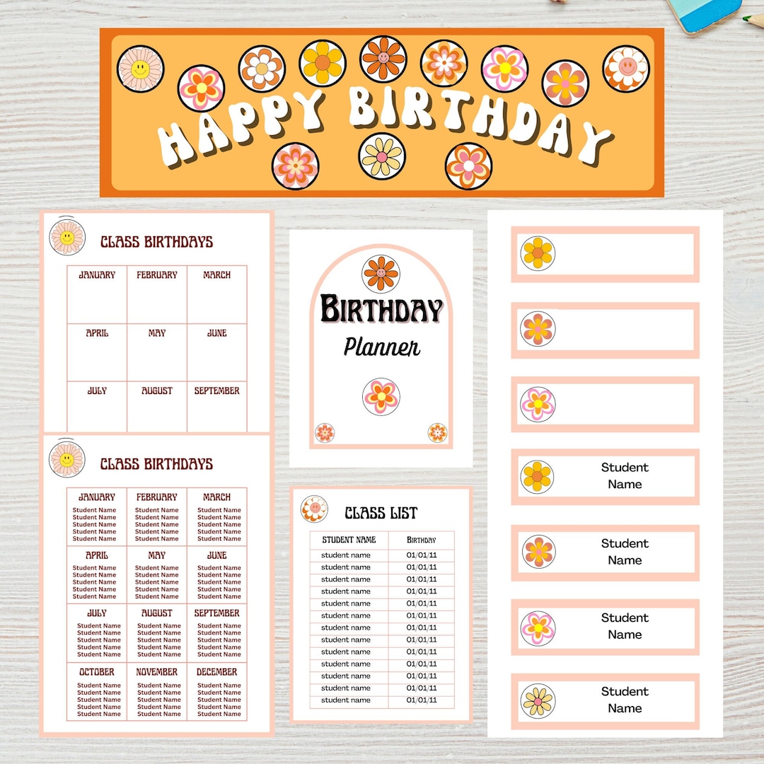 Classroom Birthday Chart and Name Tags, Birthday Planner - Editable and ...