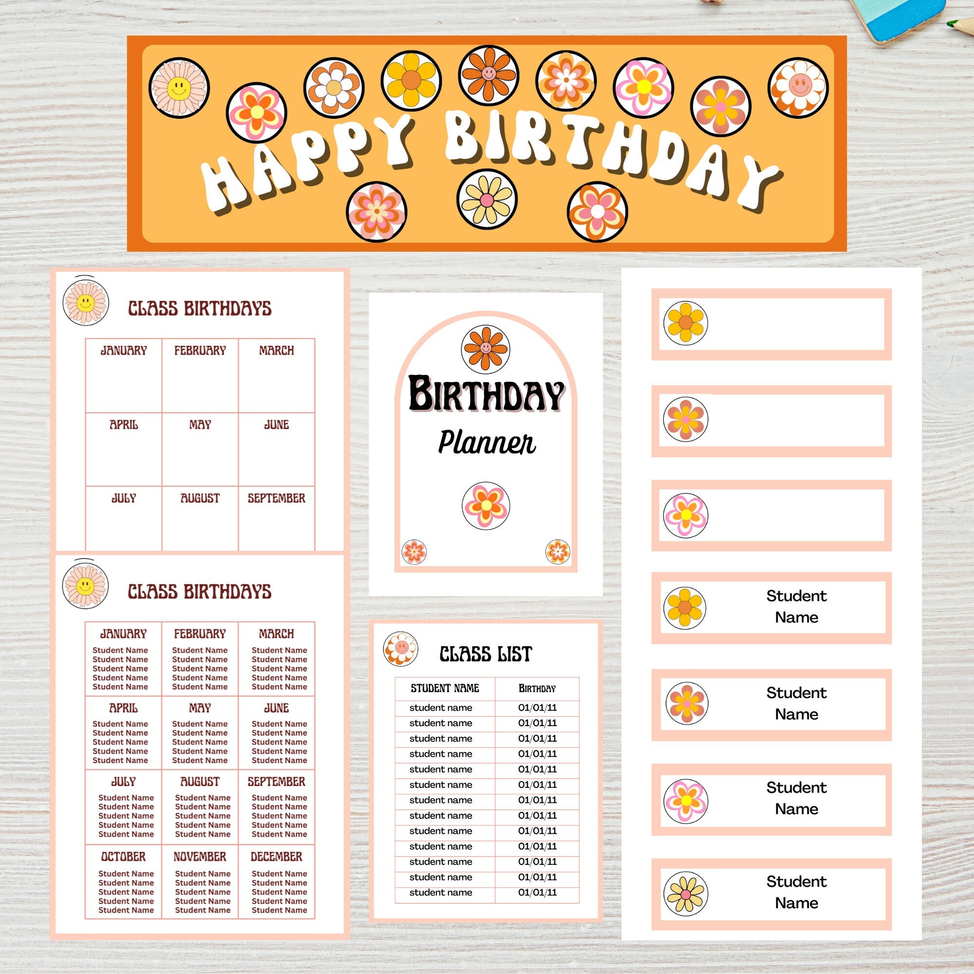 Classroom Birthday Chart and Name Tags, Birthday Planner - Editable and ...