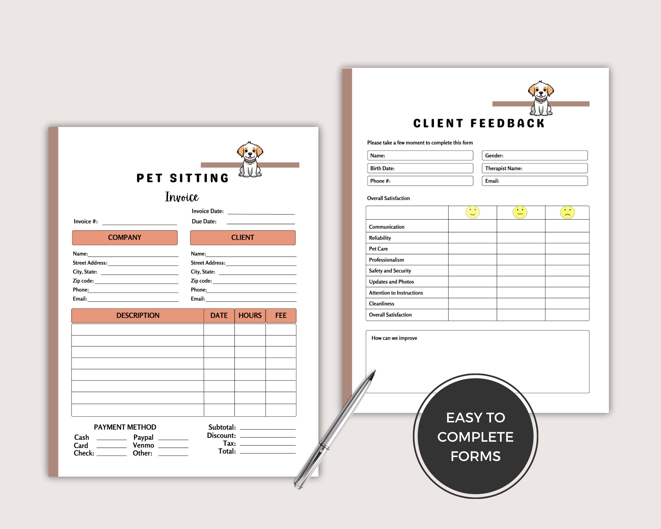 Dog Report Card, Pet Client Intake, Invoice and Client Feedback Forms ...